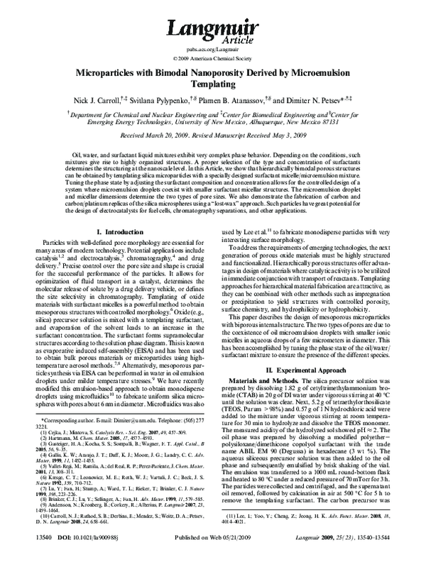 (PDF) Microparticles with Bimodal Nanoporosity Derived by Microemulsion ...