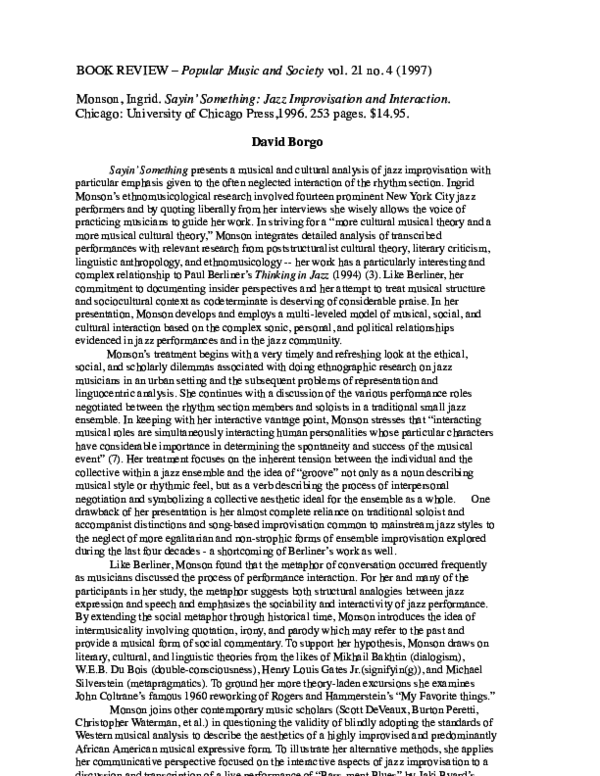 (PDF) BOOK REVIEW: Sayin' Something by Ingrid Monson