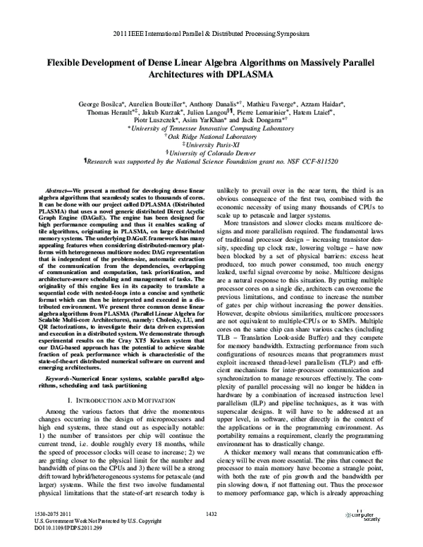 (PDF) Flexible Development of Dense Linear Algebra Algorithms on Massively Parallel ...