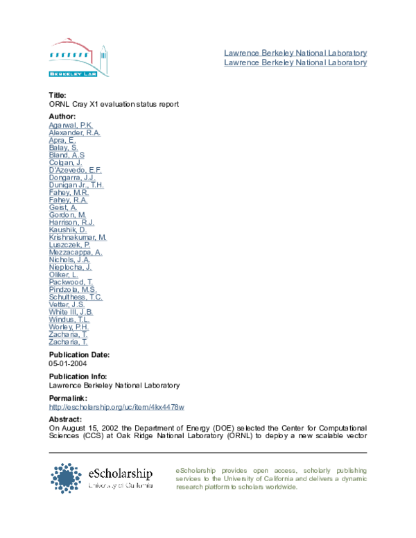 (PDF) ORNL Cray X1 evaluation status report
