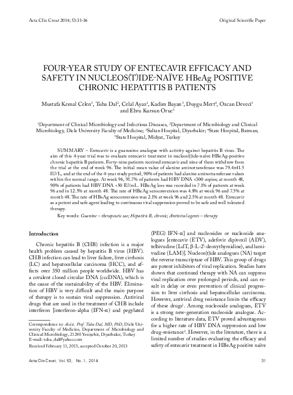 (PDF) Four-year study of entecavir efficacy and safety in nucleos(t)ide ...