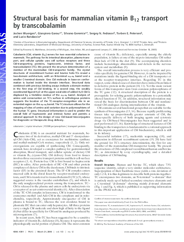 (PDF) Structural basis for mammalian vitamin B12 transport by ...