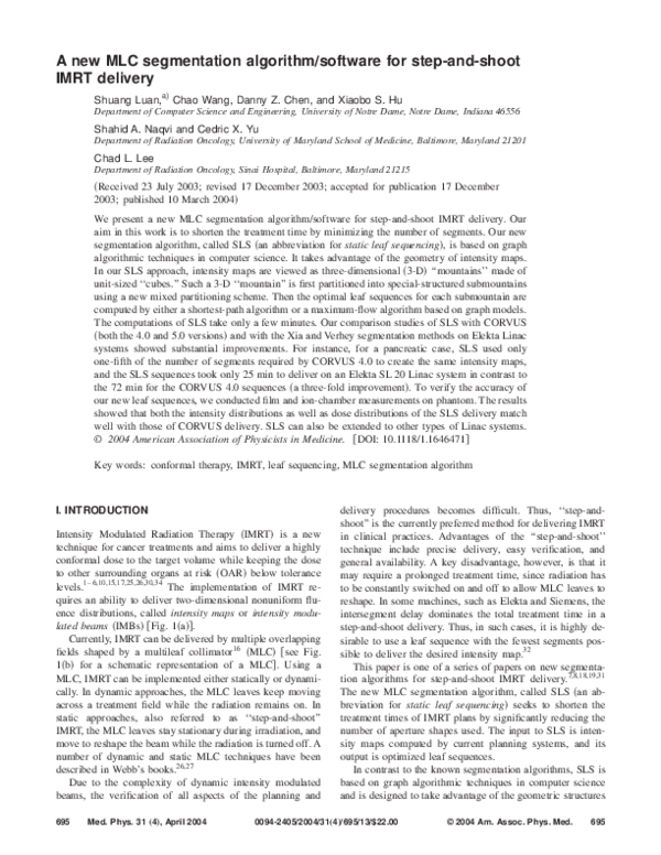 (PDF) A new MLC segmentation algorithm/software for step-and-shoot IMRT delivery