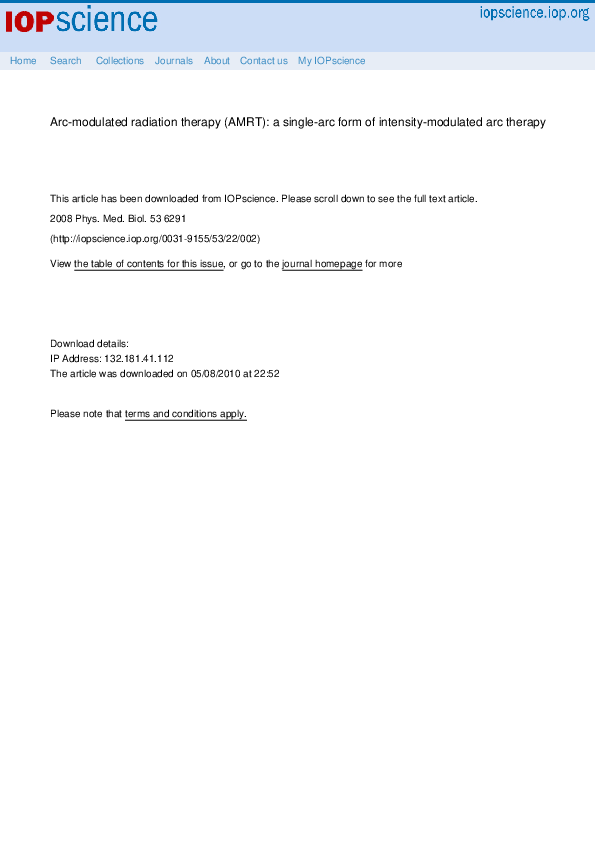 (PDF) Arc-modulated radiation therapy (AMRT): a single-arc form of ...