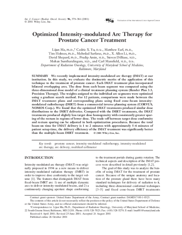 (PDF) Optimized intensity-modulated arc therapy for prostate cancer ...