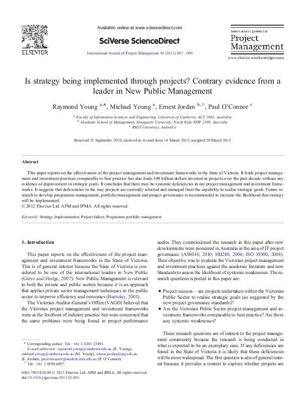 (PDF) Is strategy being implemented through projects? Contrary evidence ...