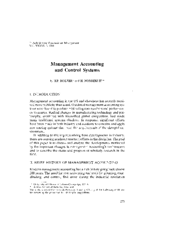 (PDF) Management Accounting and Control Systems