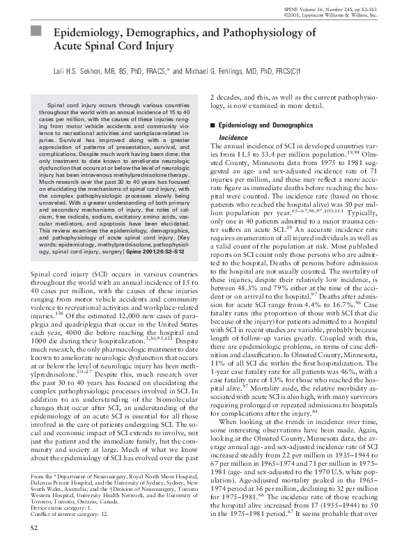 (PDF) Epidemiology, Demographics, and Pathophysiology of Acute Spinal Cord Injury