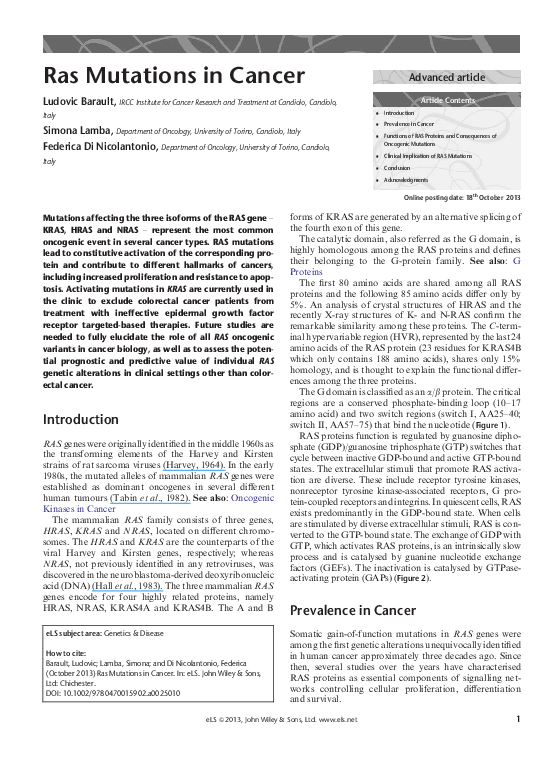 (PDF) Ras Mutations in Cancer