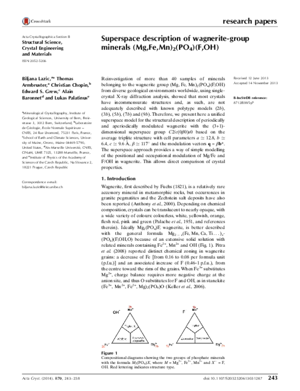 (PDF) Superspace description of wagnerite-group minerals (Mg,Fe,Mn) 2 ...