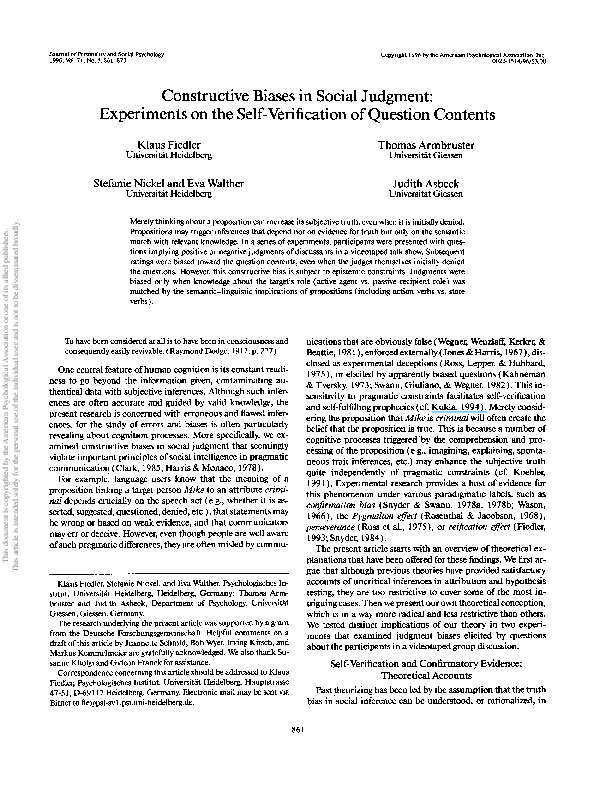 (PDF) Constructive biases in social judgment: Experiments on the self ...