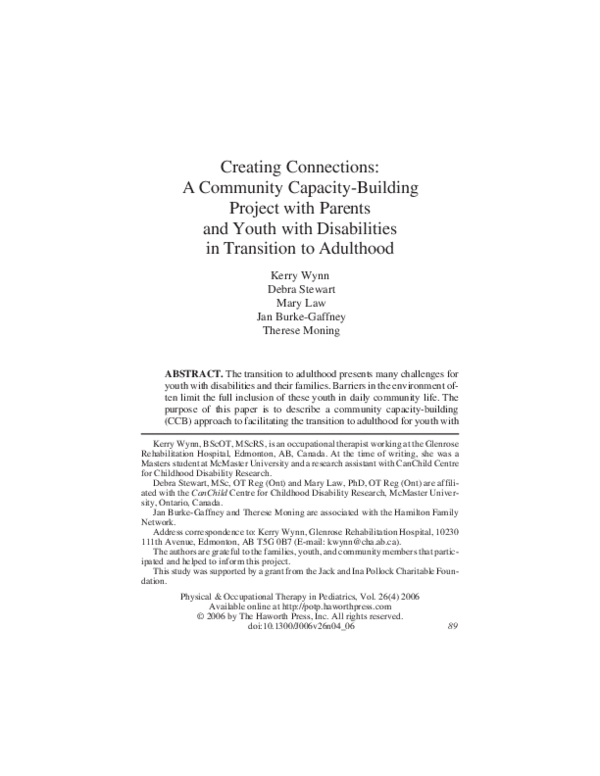 (PDF) Creating connections: a community capacity-building project with ...
