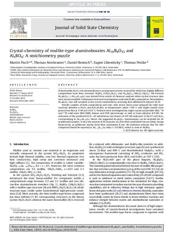 (PDF) Crystal-chemistry of mullite-type aluminoborates Al18B4O33 and ...