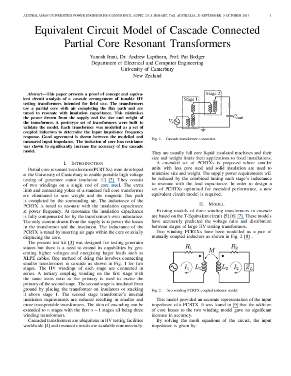(PDF) Equivalent circuit model of cascade connected partial core resonant transformers