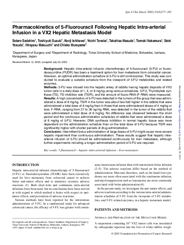 (PDF) Pharmacokinetics of 5-Fluorouracil Following Hepatic Intra-arterial Infusion in a VX2 ...