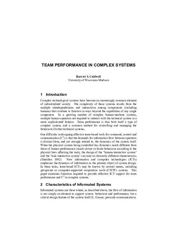 (PDF) Team performance in complex systems