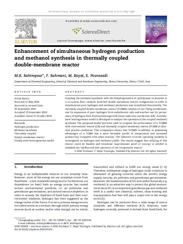 (PDF) Enhancement of simultaneous hydrogen production and methanol ...