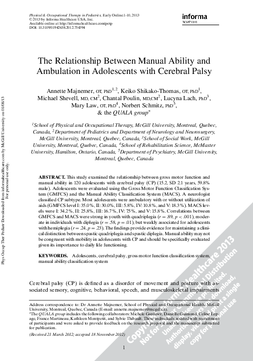 (PDF) The Relationship Between Manual Ability and Ambulation in ...