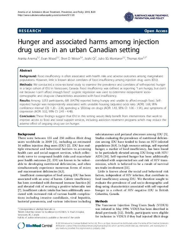 (PDF) Hunger and associated harms among injection drug users in an ...