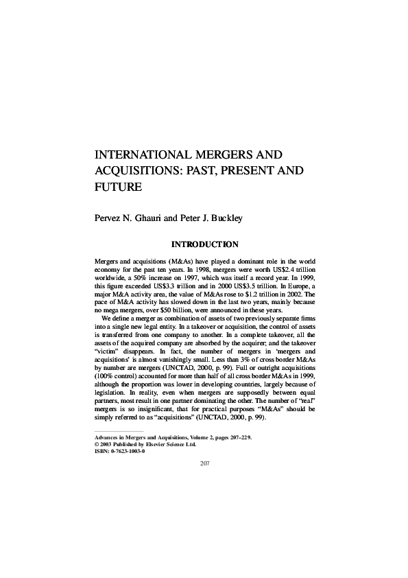 (PDF) International mergers and acquisitions: Past, present and future