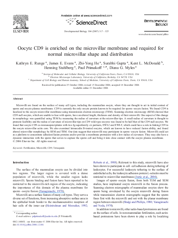 (PDF) Oocyte CD9 is enriched on the microvillar membrane and required ...