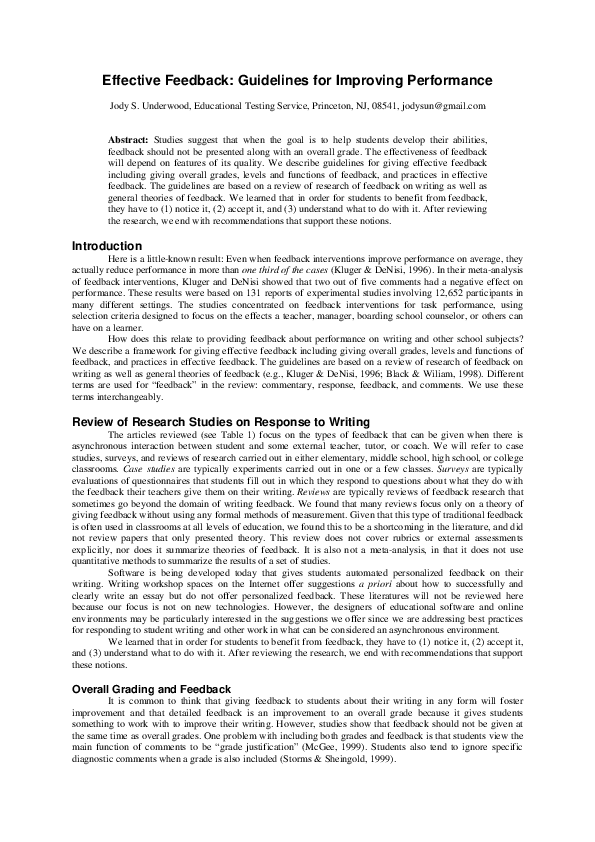 (PDF) Effective Feedback: Guidelines for Improving Performance | Jody S ...