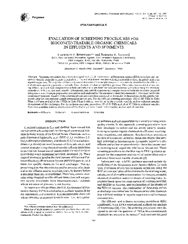 (PDF) Evaluation of screening procedures for bioconcentratable organic ...