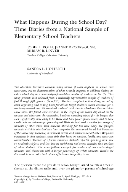(PDF) What Happens During the School Day? Time Diaries from a National ...