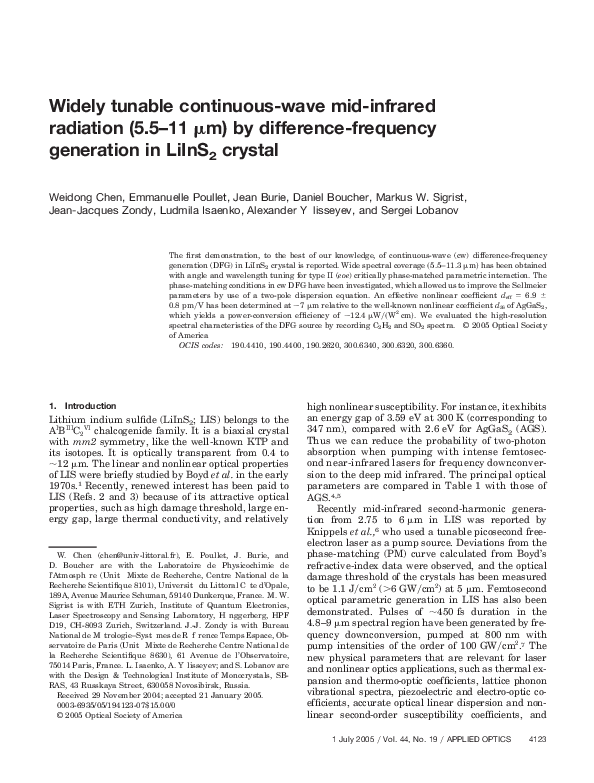 (PDF) Widely tunable continuous-wave mid-infrared radiation (5.5-11 µm) by difference-frequency ...