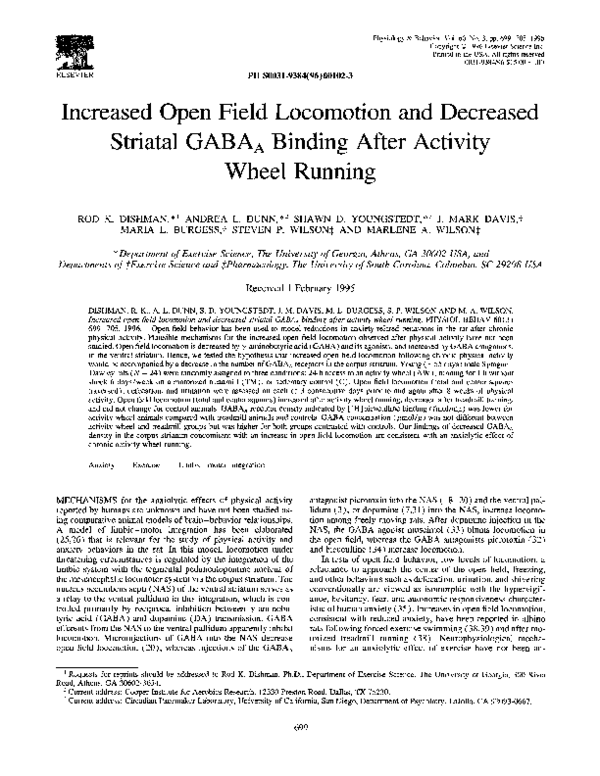 (PDF) Increased Open Field Locomotion and Decreased Striatal GABAA ...