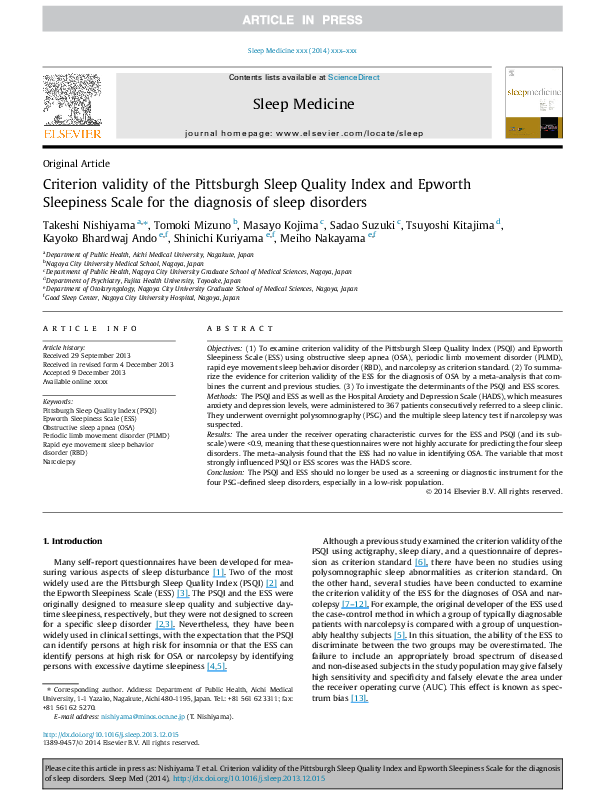 (PDF) Criterion validity of the Pittsburgh Sleep Quality Index ...