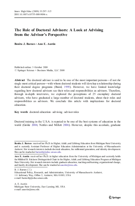 (PDF) The Role of Doctoral Advisors: A Look at Advising from the ...