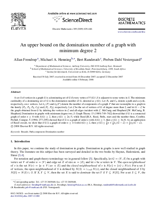 (PDF) An upper bound on the domination number of a graph with minimum degree 2