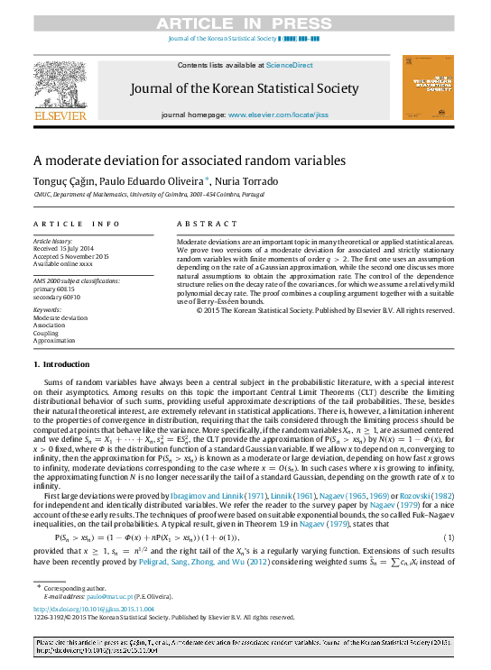 (PDF) A moderate deviation for associated random variables