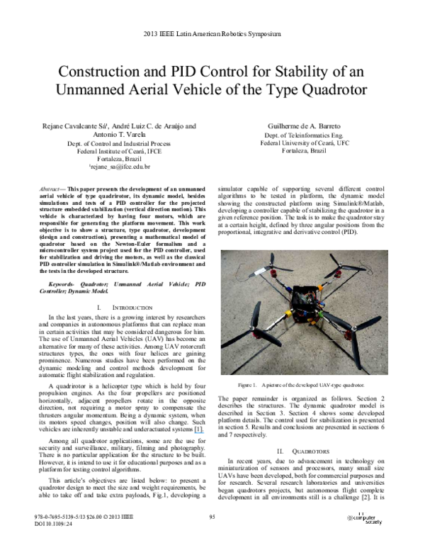 (PDF) Construction and PID Control for Stability of an Unmanned Aerial Vehicle of the Type Quadrotor