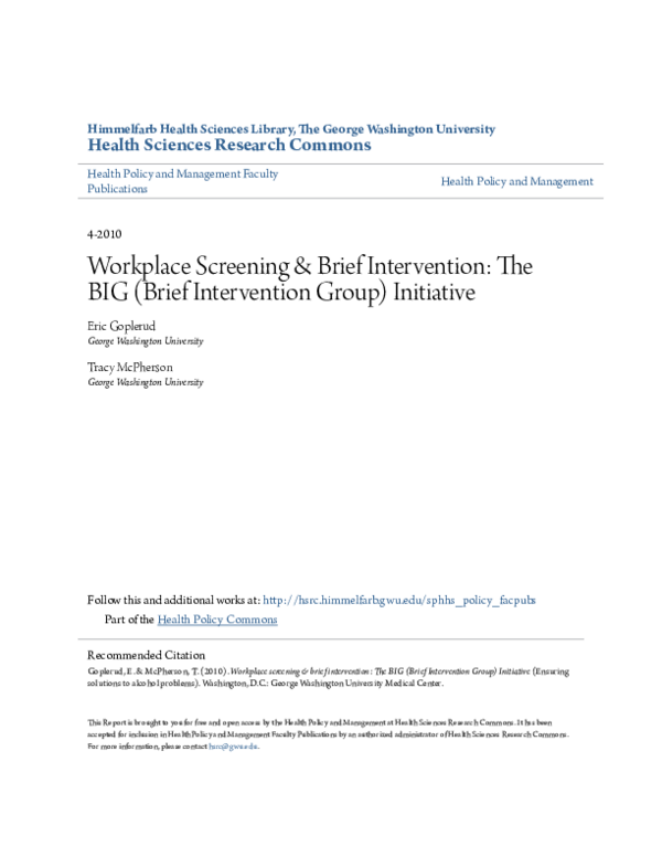 (PDF) Workplace Screening & Brief Intervention: The BIG (Brief ...