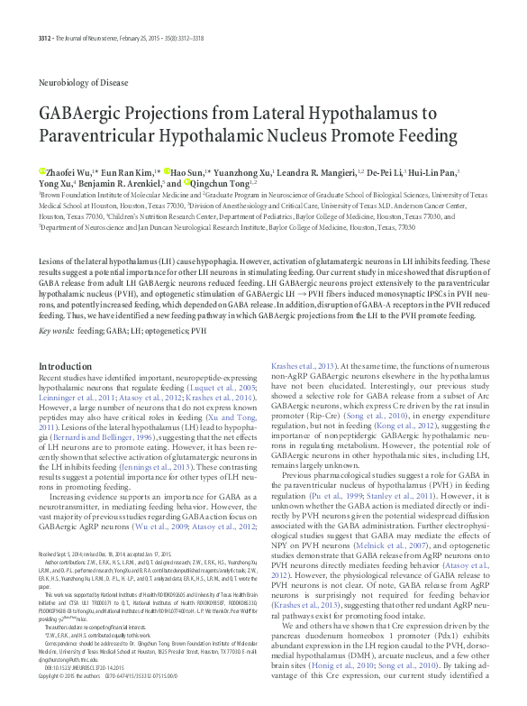 (PDF) GABAergic projections from lateral hypothalamus to ... (PDF) GABAergic projections from lateral hypothalamus to ...