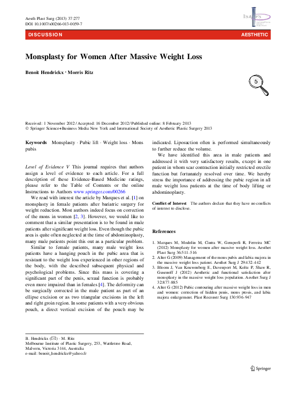 (PDF) Monsplasty for Women After Massive Weight Loss