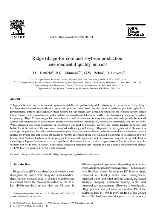 (PDF) Ridge tillage for corn and soybean production: environmental ...