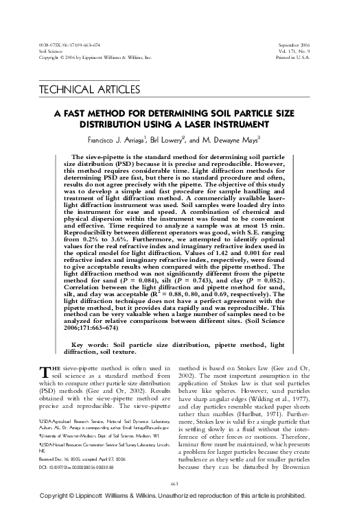 (PDF) A FAST METHOD FOR DETERMINING SOIL PARTICLE SIZE DISTRIBUTION USING A LASER INSTRUMENT