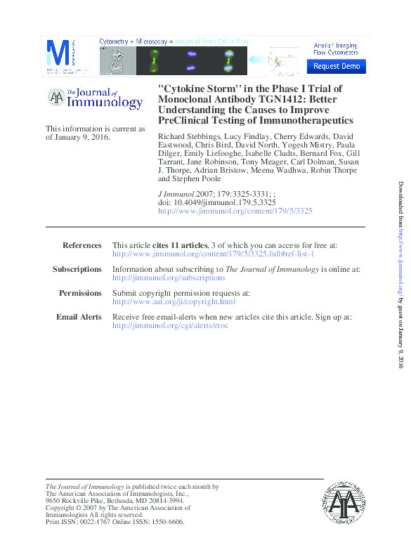 (PDF) Cytokine Storm" in the Phase I Trial of Monoclonal Antibody ...