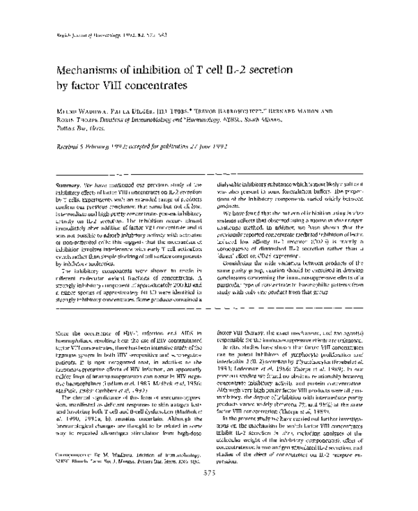 (PDF) Mechanisms of inhibition of T cell IL-2 secretion by factor VIII ...