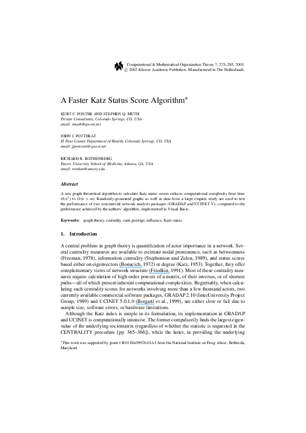 Pdf A Faster Katz Status Score Algorithm