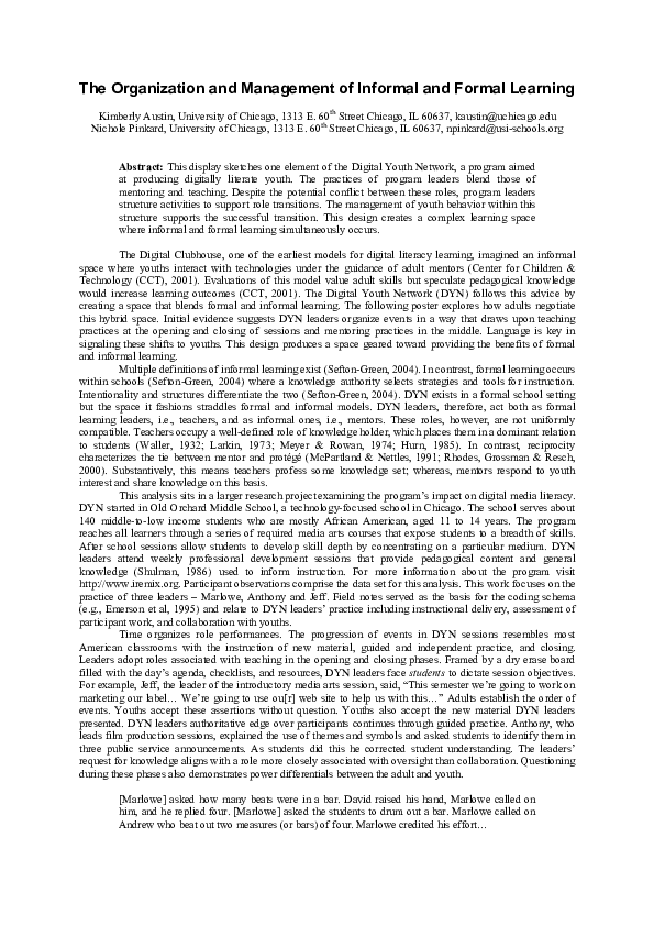 (PDF) The organization and management of informal and formal learning