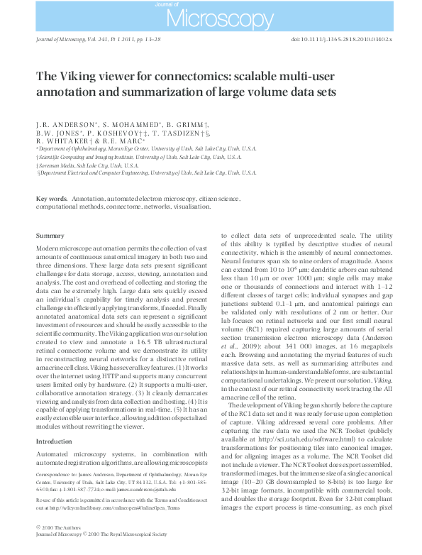 Pdf The Viking Viewer For Connectomics Scalable Multi User Annotation And Summarization Of