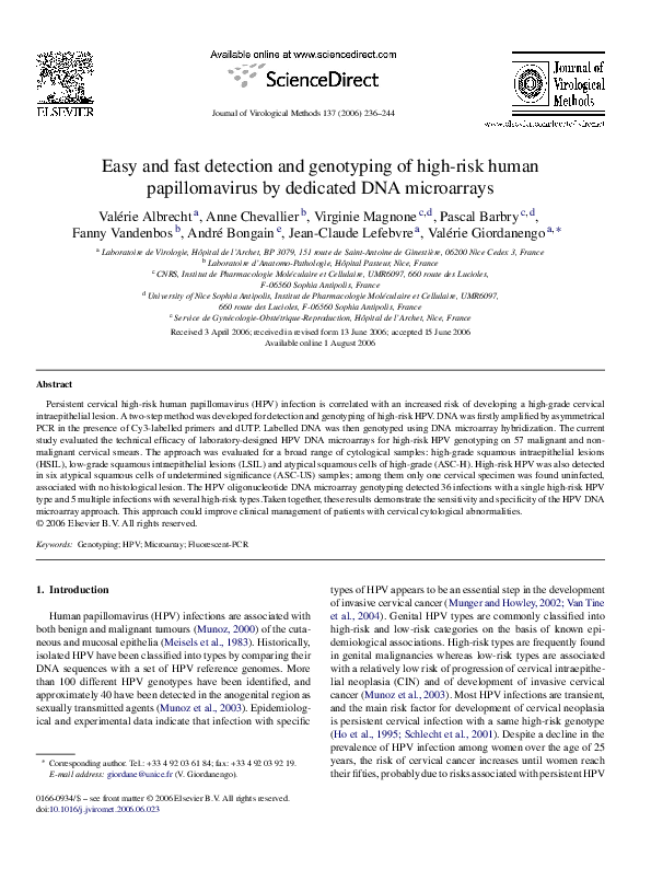 (PDF) Easy and fast detection and genotyping of high-risk human papillomavirus by dedicated DNA ...