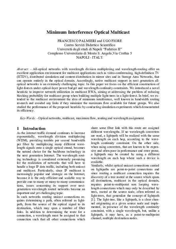 (PDF) Minimum interference optical multicast