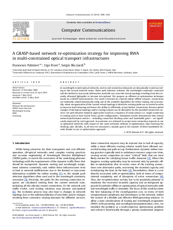 (PDF) A GRASP-based network re-optimization strategy for improving RWA in multi-constrained ...