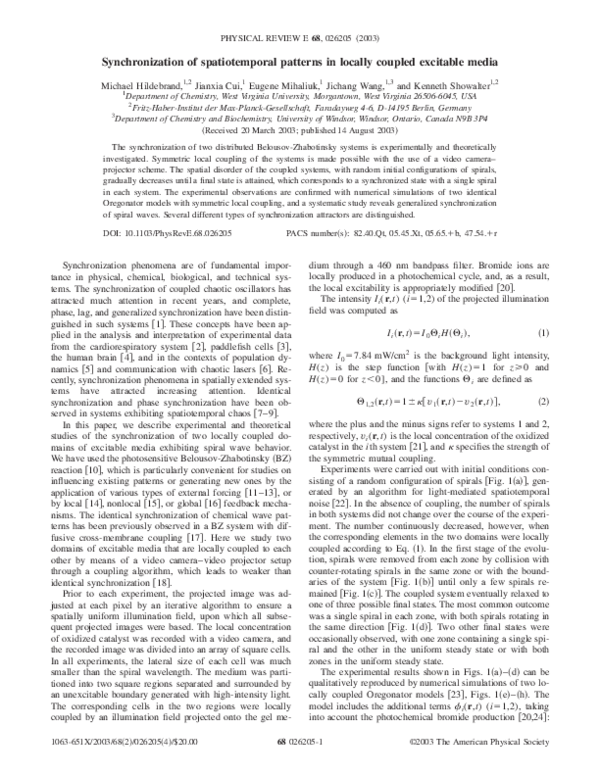 (PDF) Synchronization of spatiotemporal patterns in locally coupled excitable media