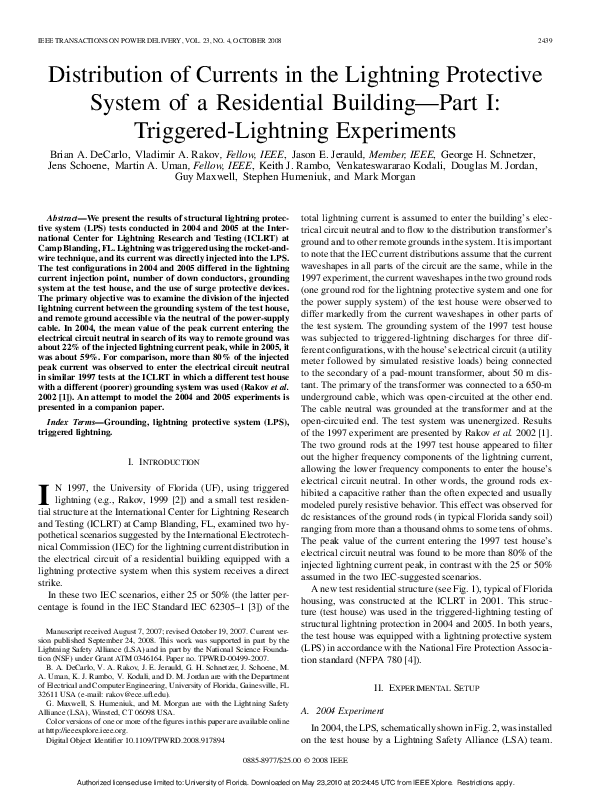 (PDF) Distribution of Currents in the Lightning Protective System of a ...
